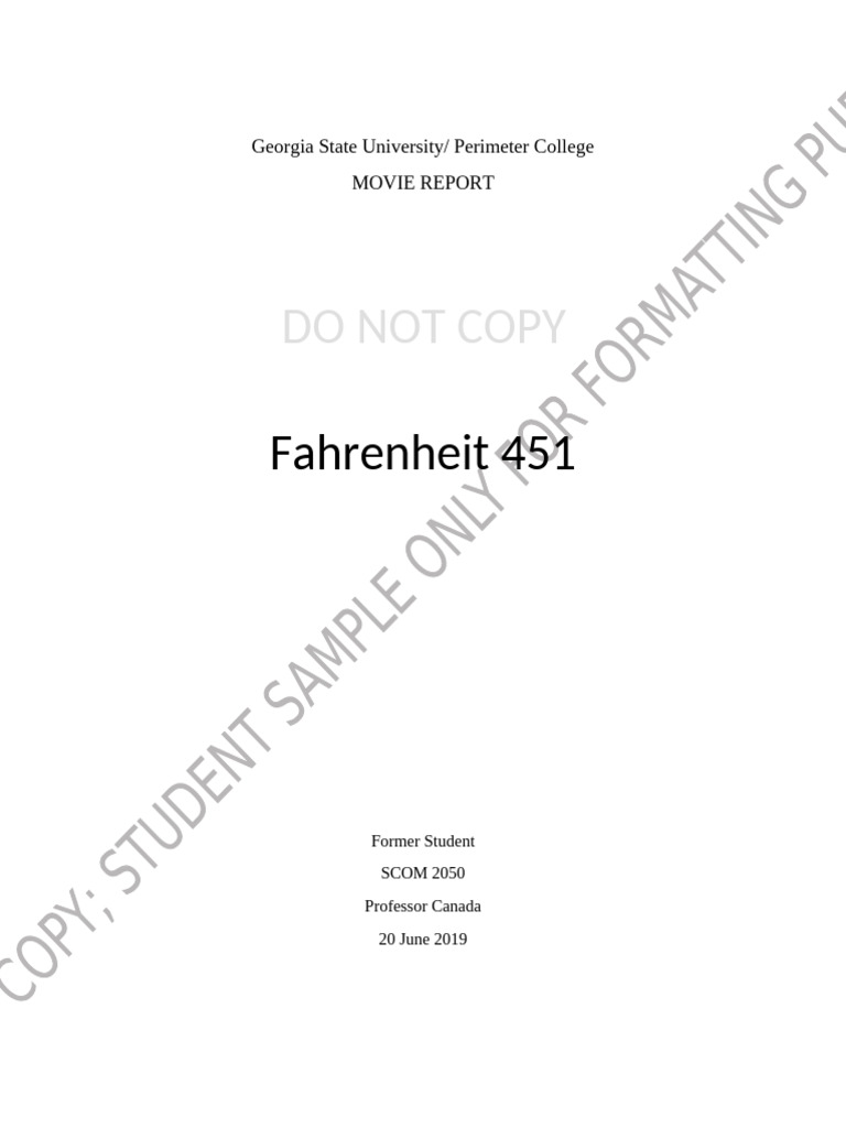 Fahrenheit 451 (Movie Project Student Sample Format) | PDF