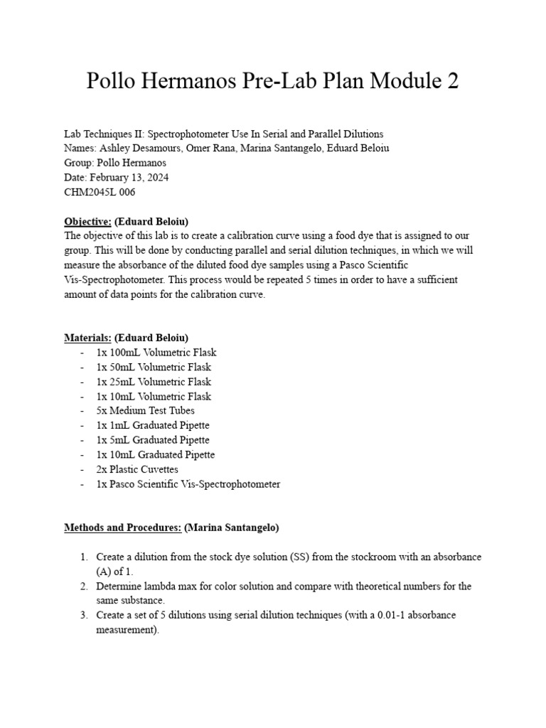 Pre-Lab Plan Module 2-1 | PDF | Ultraviolet–Visible Spectroscopy ...