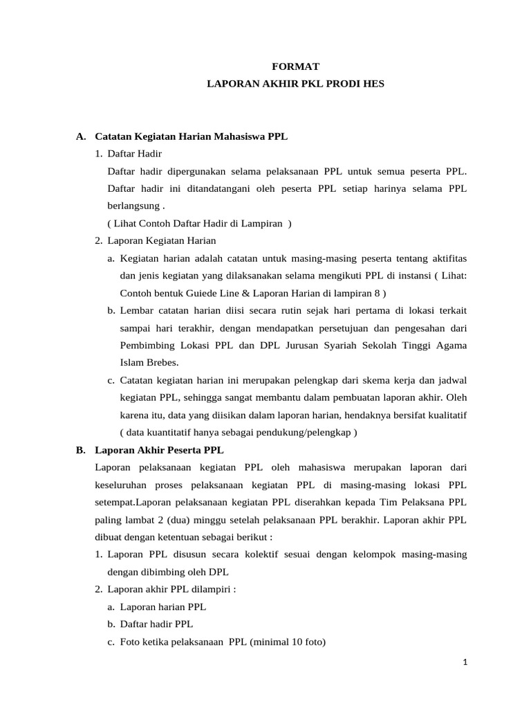 Format Laporan PKL Prodi Hes | PDF