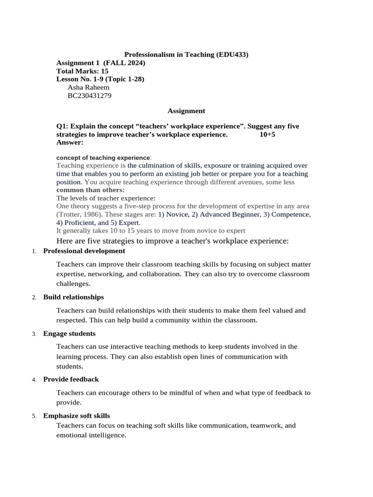 Fall 2024 - EDU433 - Assignment Sol | PDF