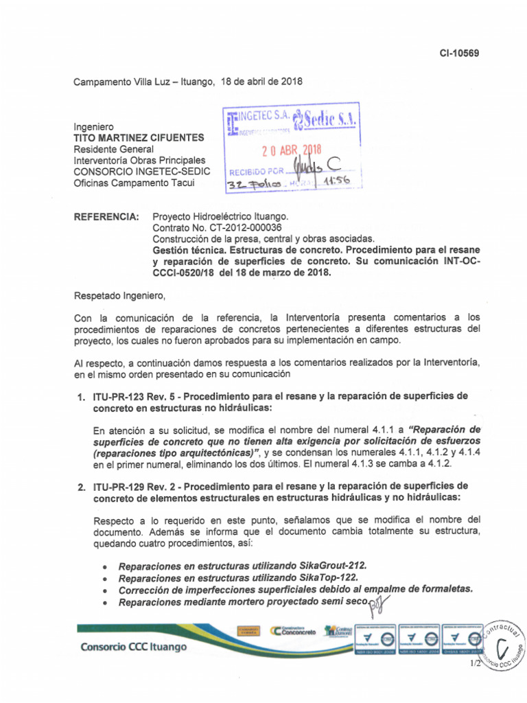 CI 10569 Proced Resane Reparacion Superficies Concreto | PDF | Hormigón ...