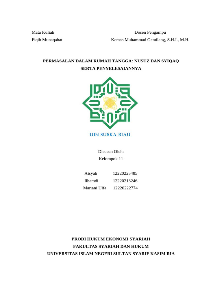 Makalah Nusuz Dan Syiqaq Fiqih Munakahat | PDF