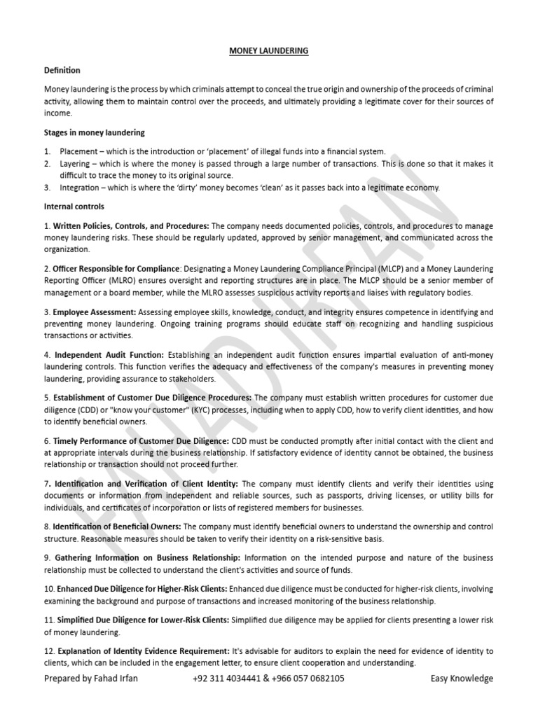 Money Laundering Notes (Audit) | PDF | Audit | Regulatory Compliance