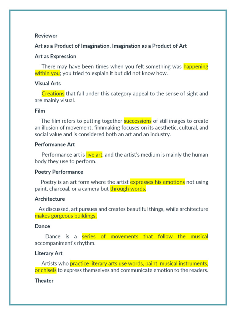 art app reviewer | PDF | The Arts | Aesthetics