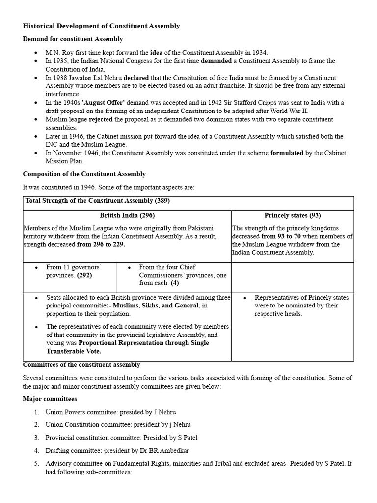 Historical Development of Constituent Assembly | PDF | Capital ...