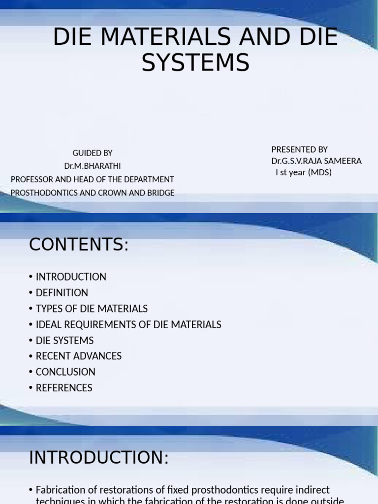 Die Materials and Systems in Prosthodontics | PDF | Materials ...