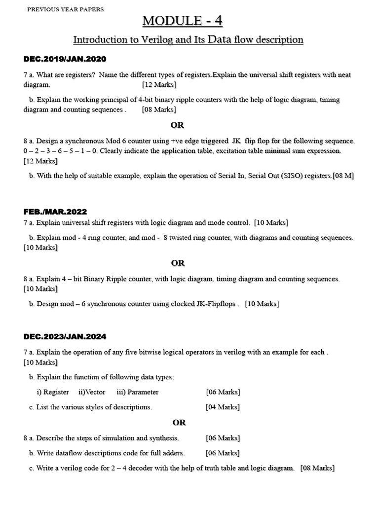 DD MOD 4 PYQ's | PDF