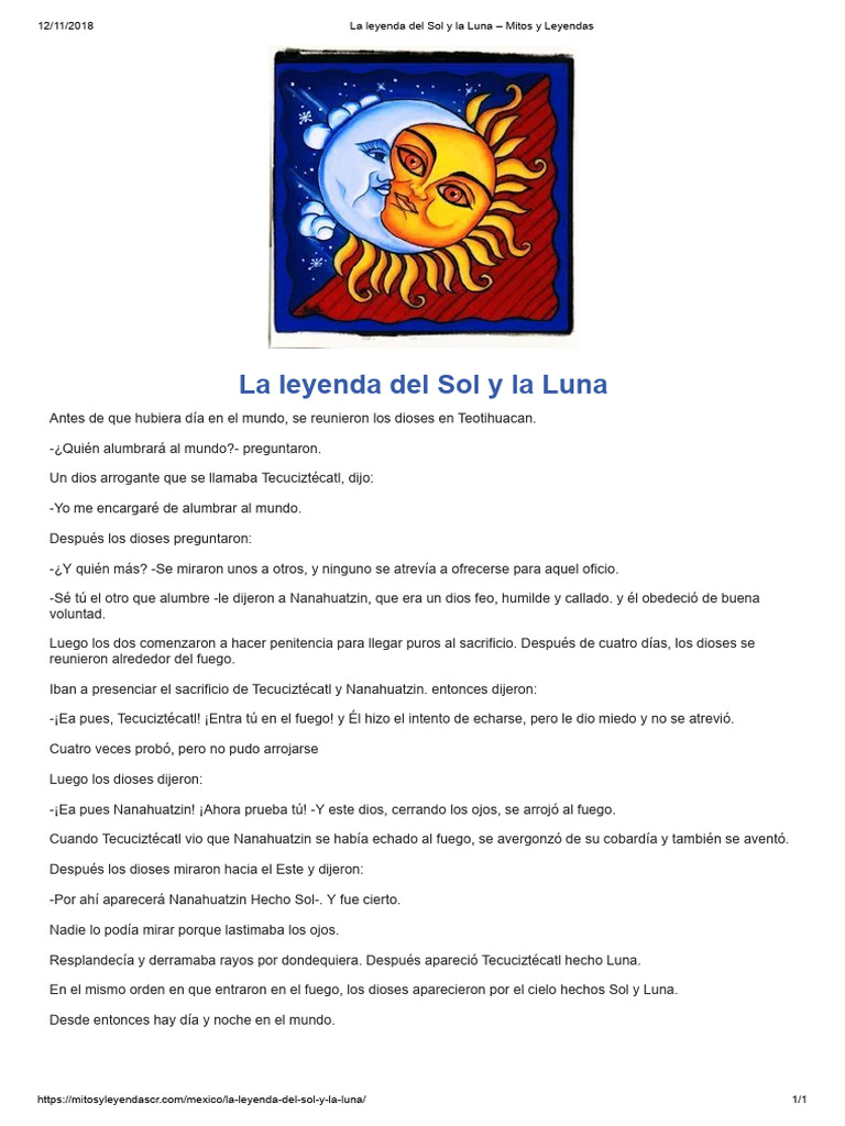 La Leyenda Del Sol y La Luna - Mitos y Leyendas | PDF