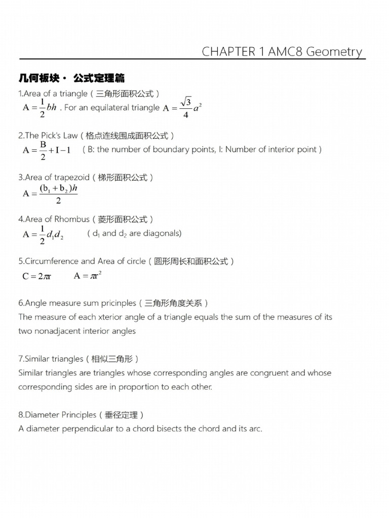 USA AMC8 Competition Four Topics With Formulas 四大方向-包括公式 (MAA) (Z ...