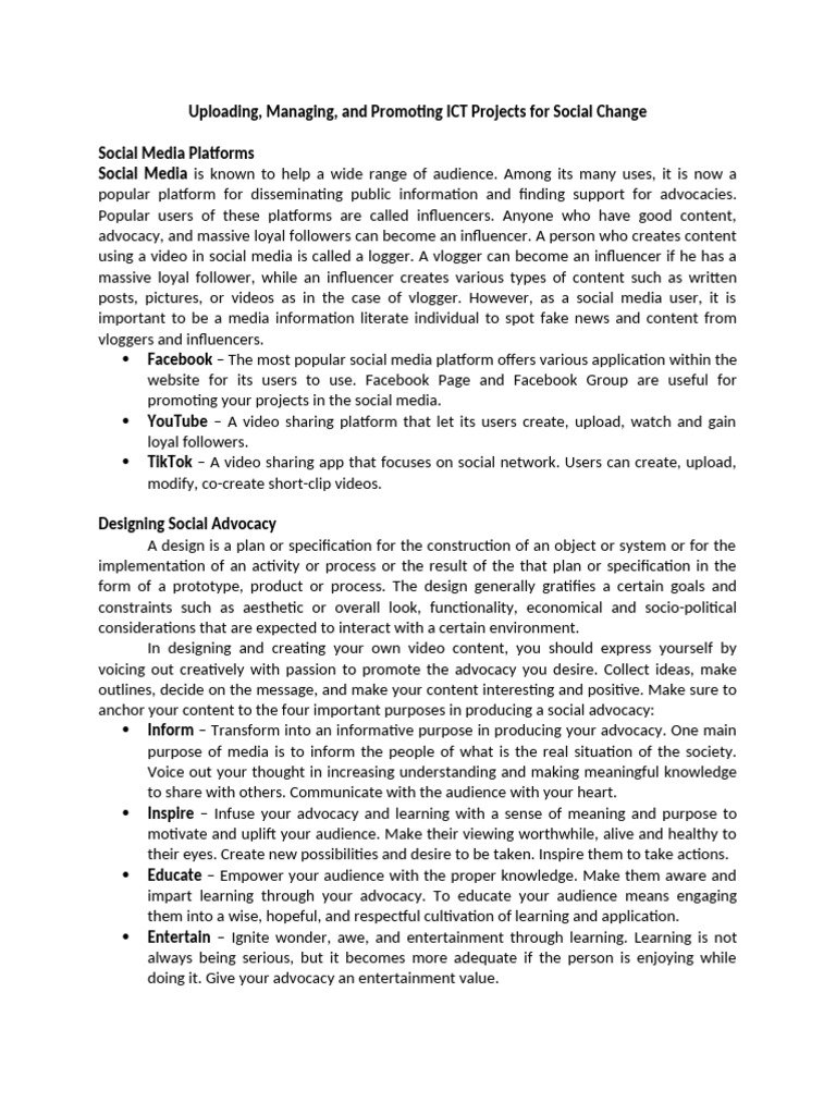 Uploading Managing and Promoting ICT Projects For Social Change | PDF ...