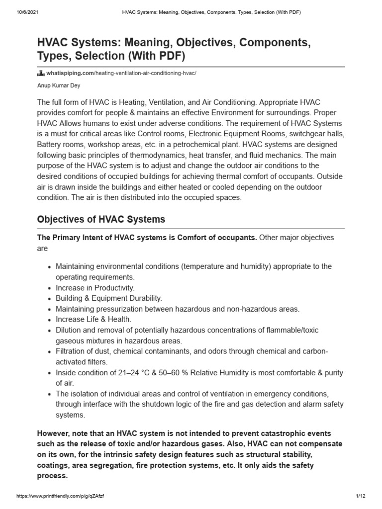 HVAC Systems_ Meaning, Objectives, Components, Types, Selection | PDF ...