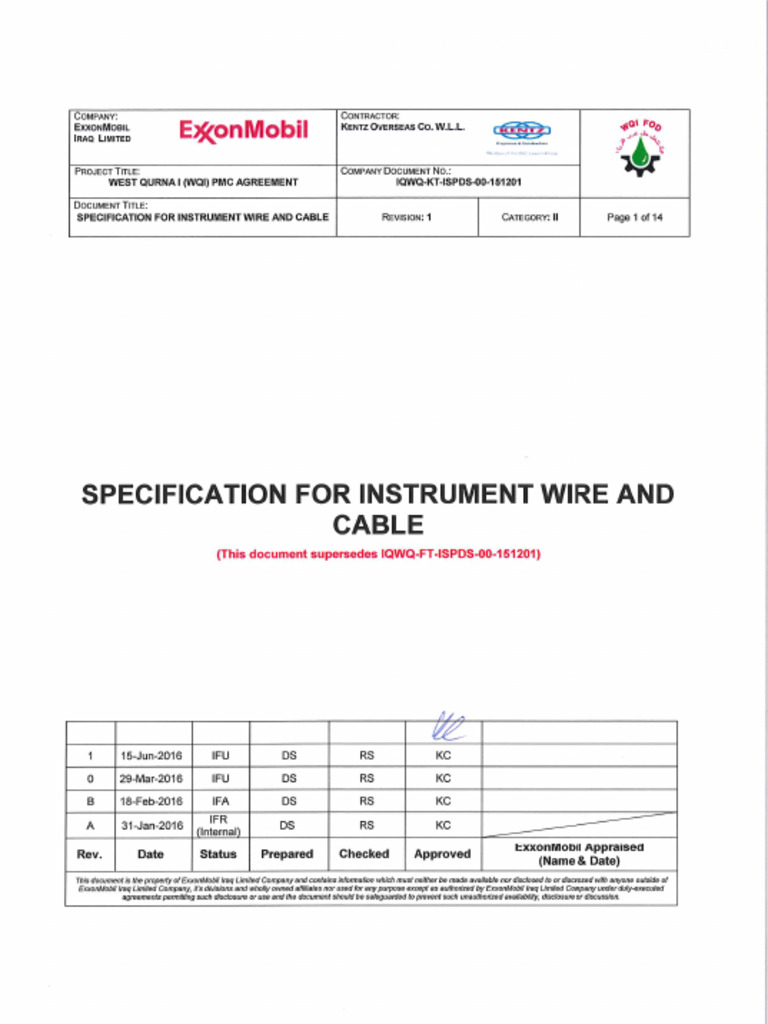 Instrument Wire & Cable Specification | PDF | Optical Fiber | Wire
