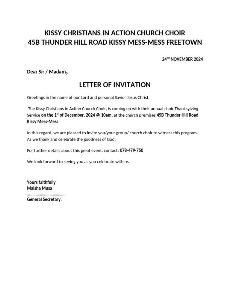 Kissy Choir Letter of Invitation | PDF