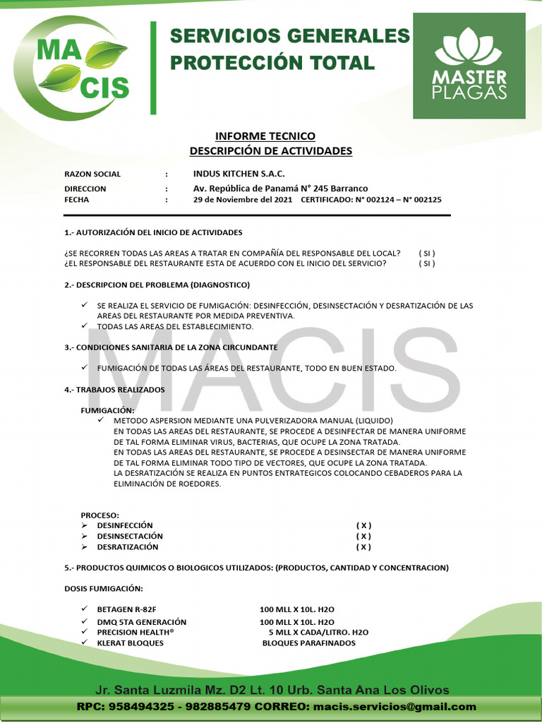 Informe Tecnico Indus Kitchen Restaurante 29 Noviembre 2021 | PDF