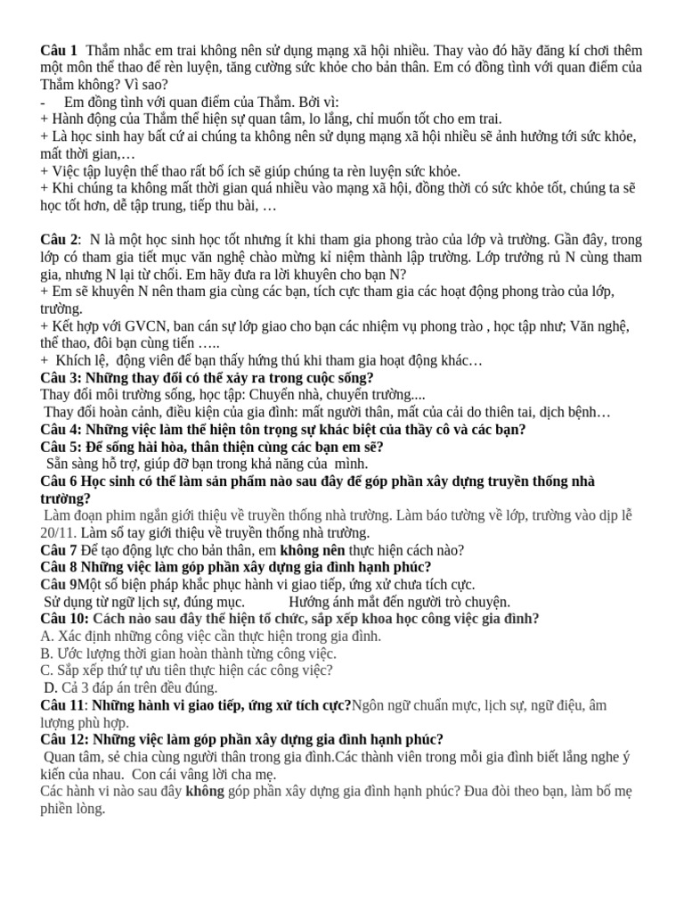 ôn tập KTCK1 HĐTN9 | PDF