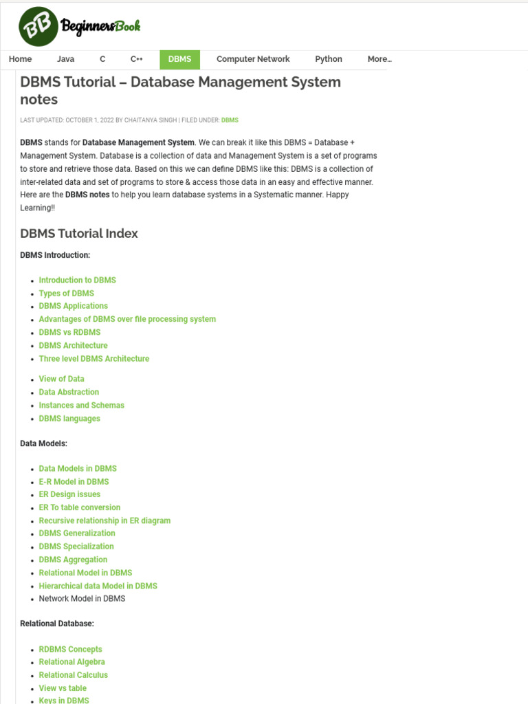 DBMS Tutorial - Database System Notes-Combined | PDF | Databases ...