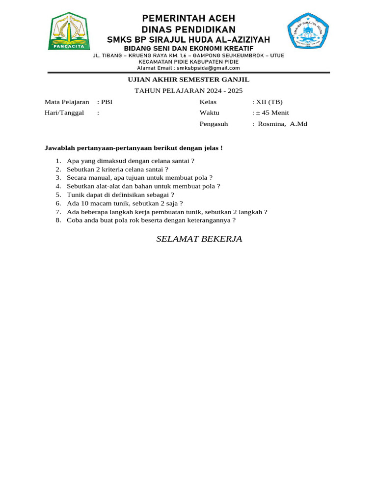 Soal Ujian Pbi Kelas Xii Tb Rosmina Pdf