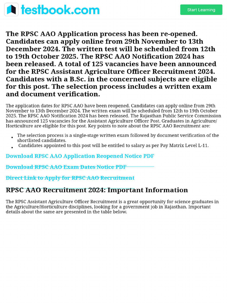 RPSC Assistant Agriculture Officer RecruitmentExam Info | PDF