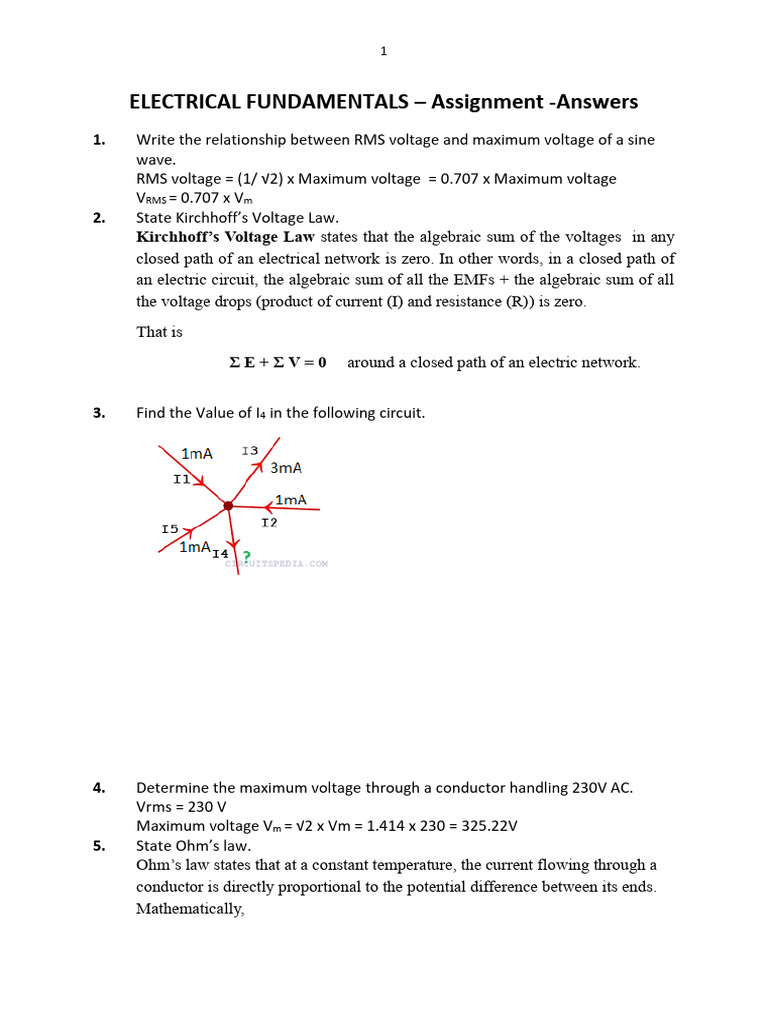 Electrical Fundamentals Assignment Answers | PDF | Voltage | Series And ...