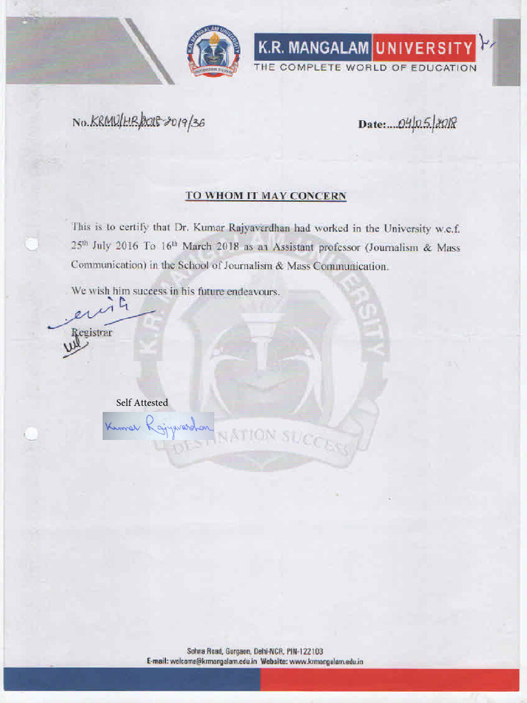 18 KR Mangalam Experience certificate - Copy (1) | PDF