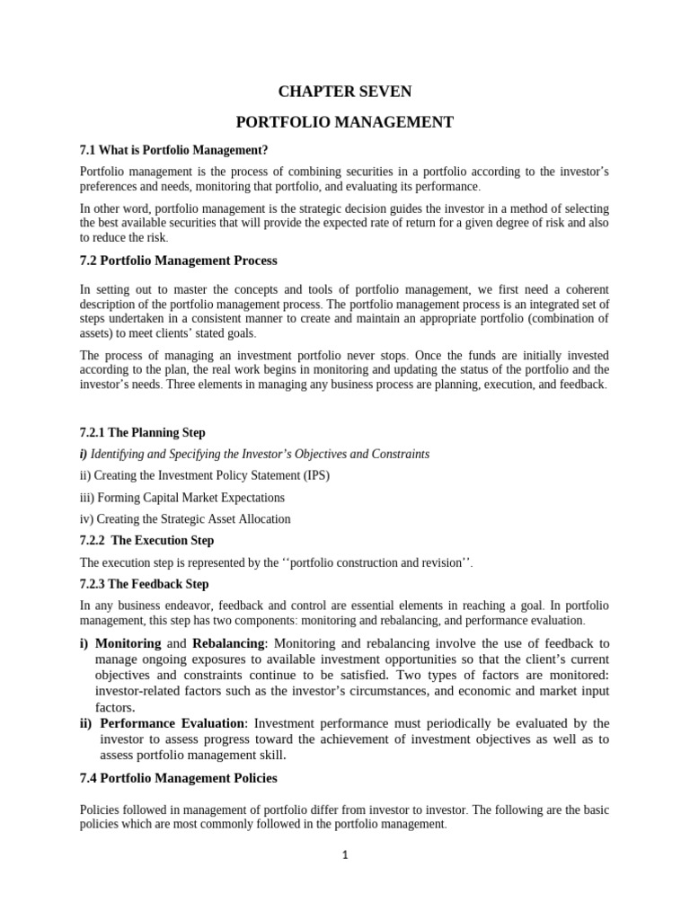 CHAPTER 7.edited. Portfolio management | PDF | Investment Management ...