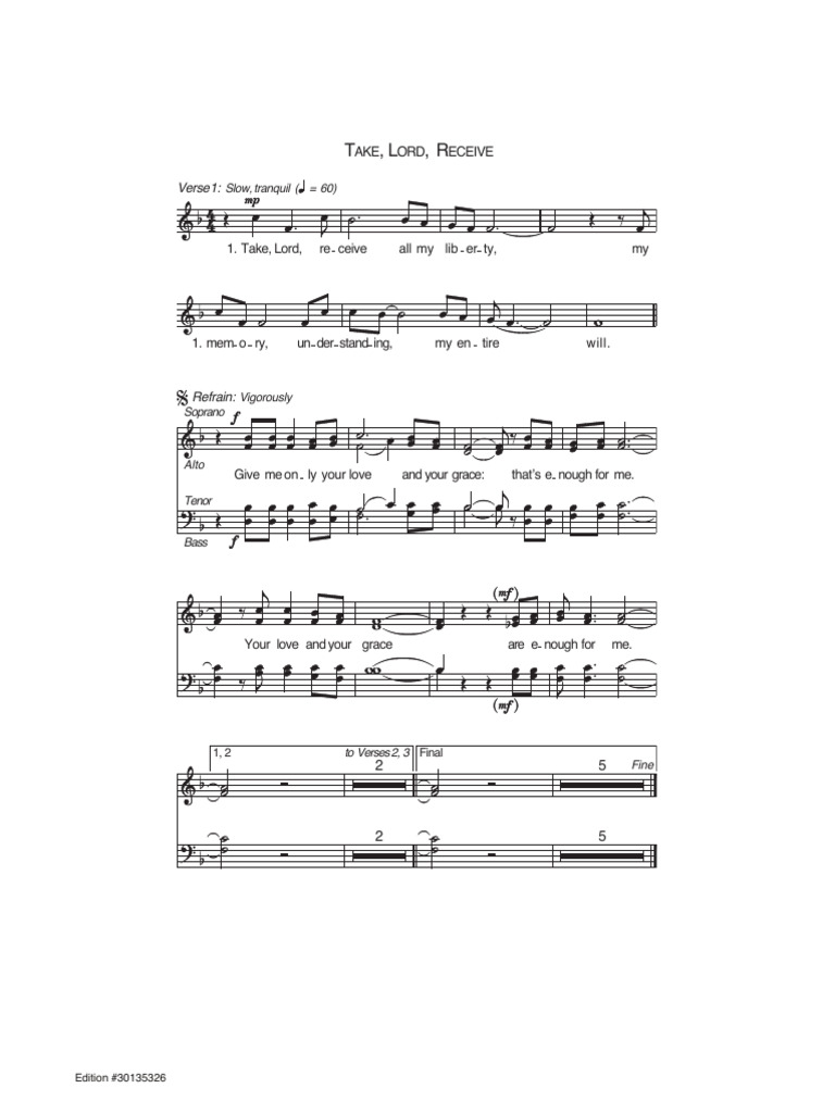 Take, Lord, Receive: Lyrics & Music | PDF
