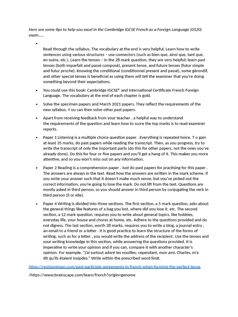 Here Are Some Tips To Help You Excel in The Cambridge IGCSE French As A ...