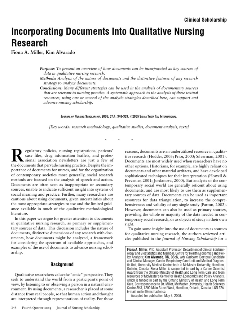 Document Analysis in Nursing Research | PDF | Qualitative Research ...