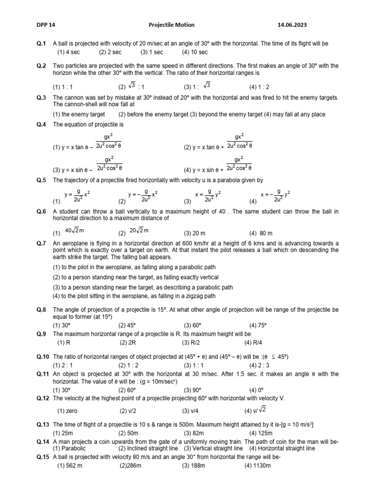 Projectile Motion Questions and Answers | PDF | Projectiles ...