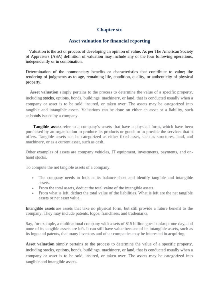 Ch-6 Asset Valuation | PDF | Valuation (Finance) | Book Value