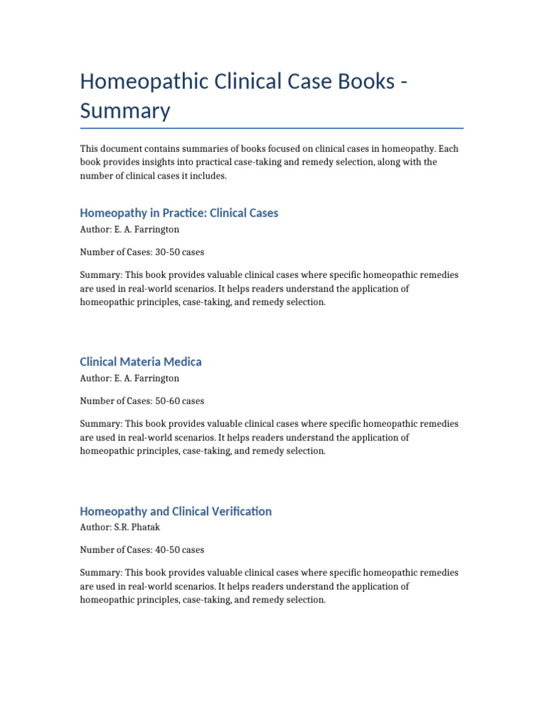 Homeopathic Clinical Cases Summary | PDF | Homeopathy | Ethics Of ...