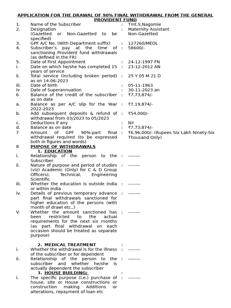 GPF Withdrawal Application | PDF | Loans | Money