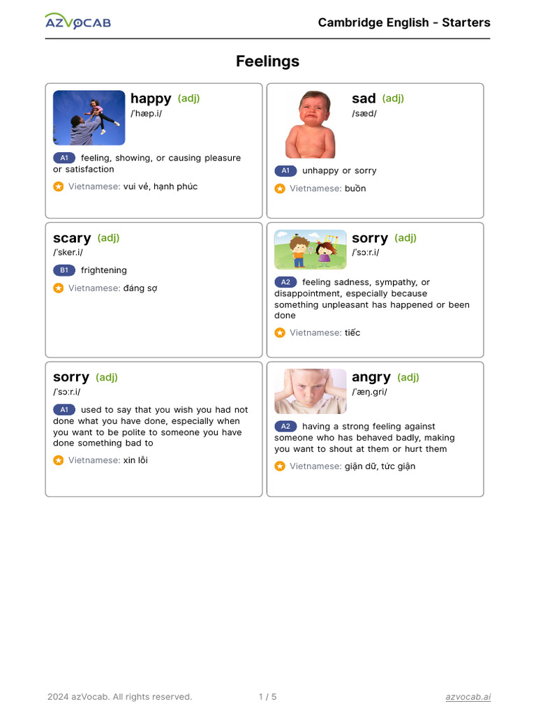 Feelings (Cambridge English - Starters) | PDF