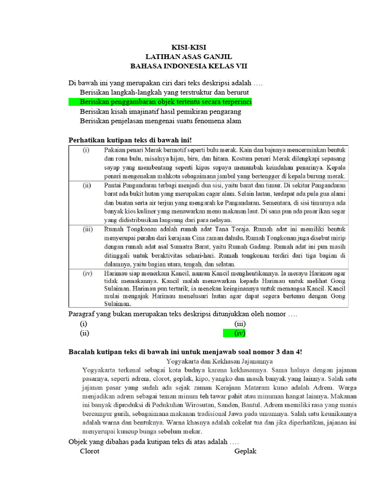 Kisi Kisi - Latihan Asas Ganjil | PDF