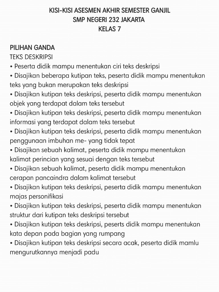 Kisi Kisi Asas Ganjil B.indonesia Kls 7 | PDF