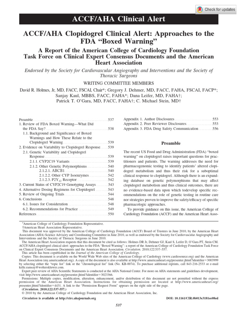 holmes-et-al-2010-accf-aha-clopidogrel-clinical-alert-approaches-to-the-fda-boxed-warning | PDF ...