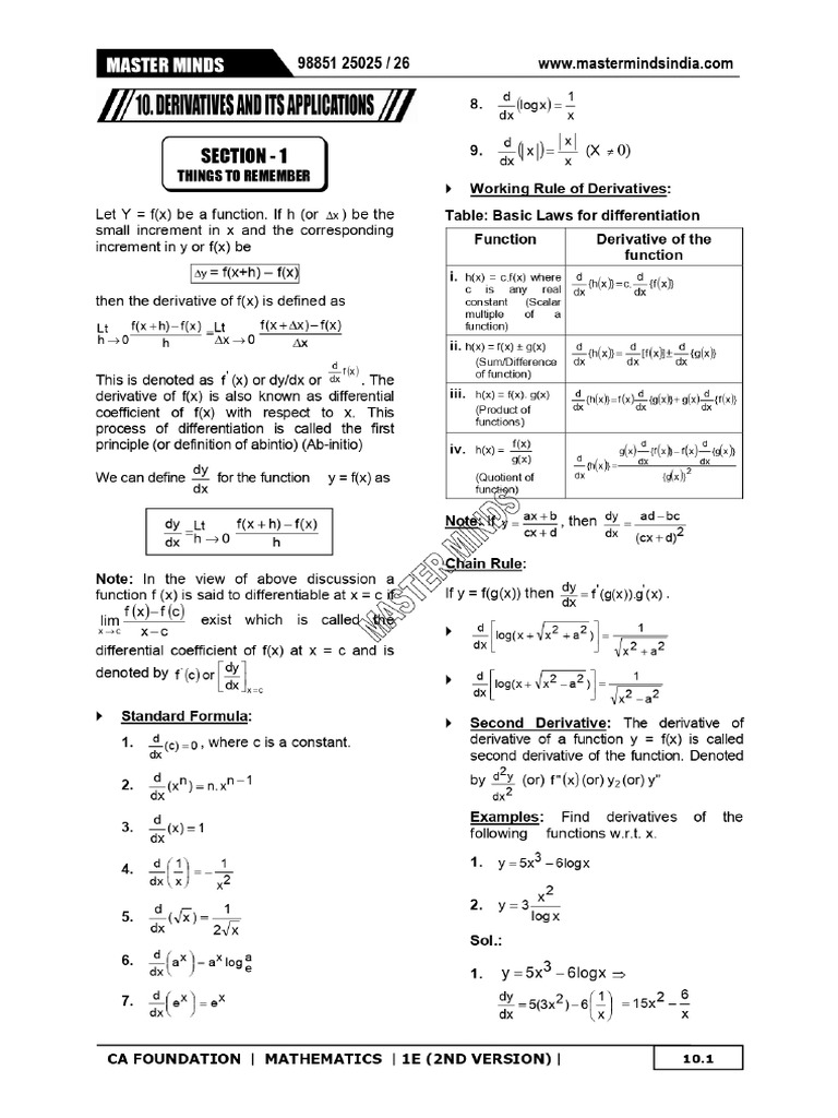 10.CAF Mathematics Derivatives 1E 2nd Version | PDF
