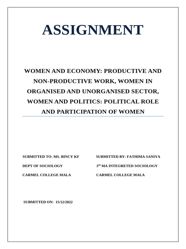 Fathima Saniya - WOMEN Assignment - PDF - Bincy Mam | PDF | Economic Growth | Labour Economics