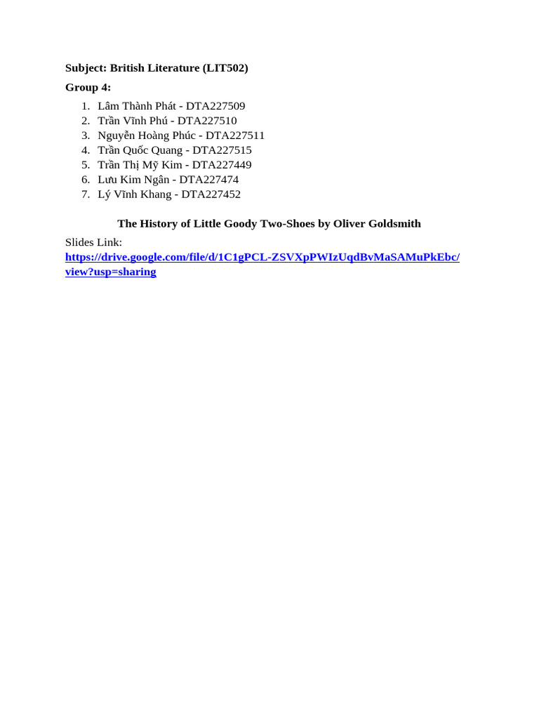 British Literature: Goody Two-Shoes Analysis | PDF