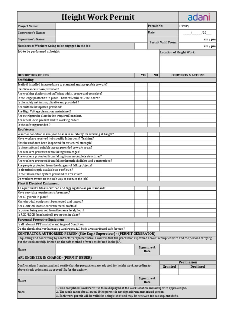 Height Work Permit | PDF | Scaffolding | Personal Protective Equipment