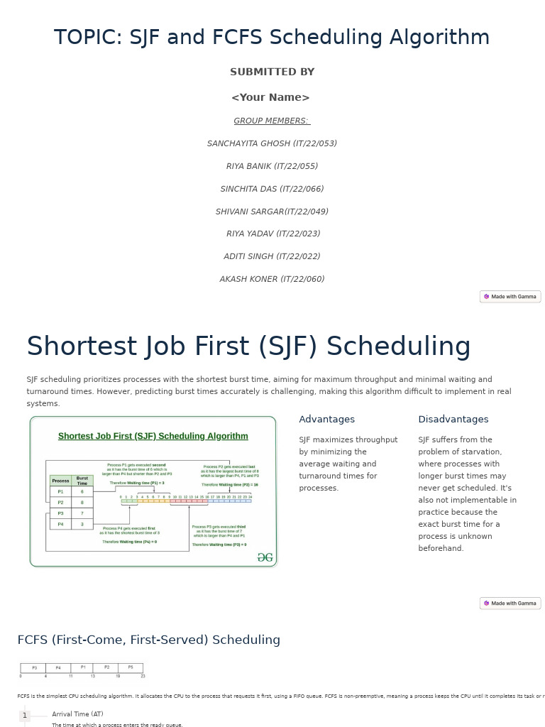 TOPIC SJF and FCFS Scheduling Algorithm | PDF | Scheduling (Computing) | Computer Science