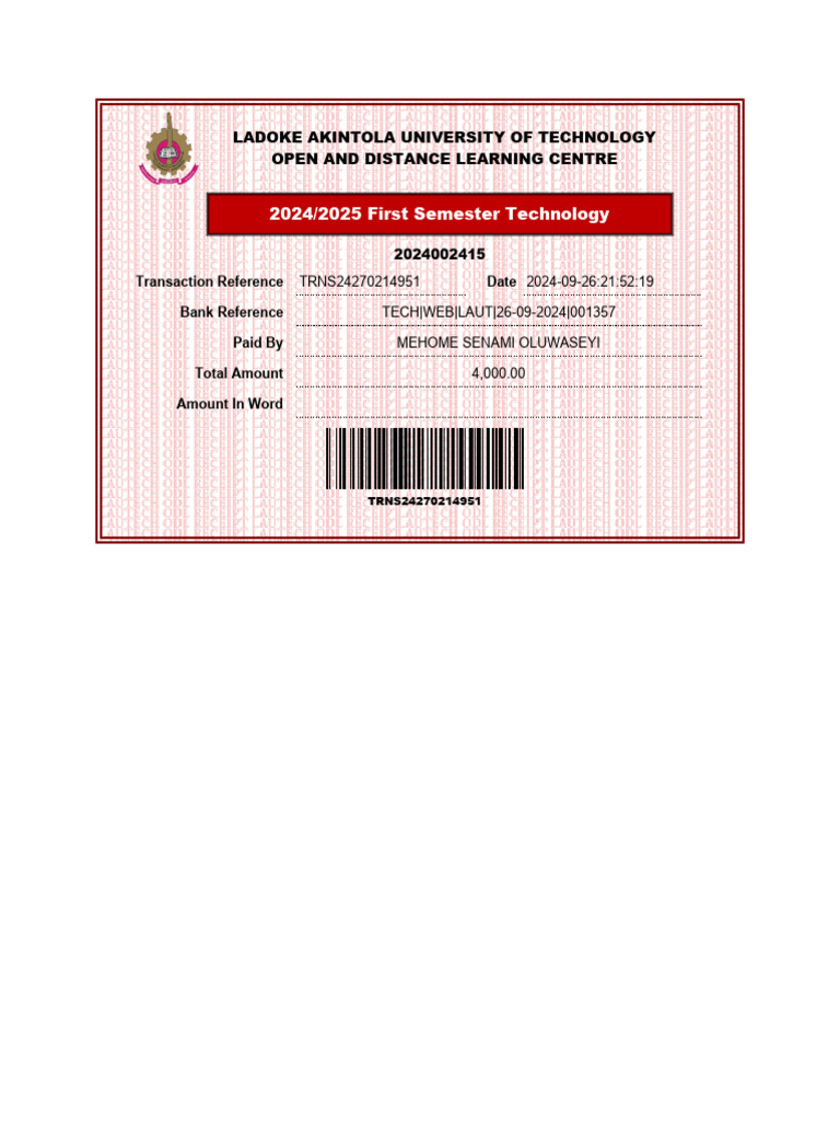 Technology Fee Receipt | PDF