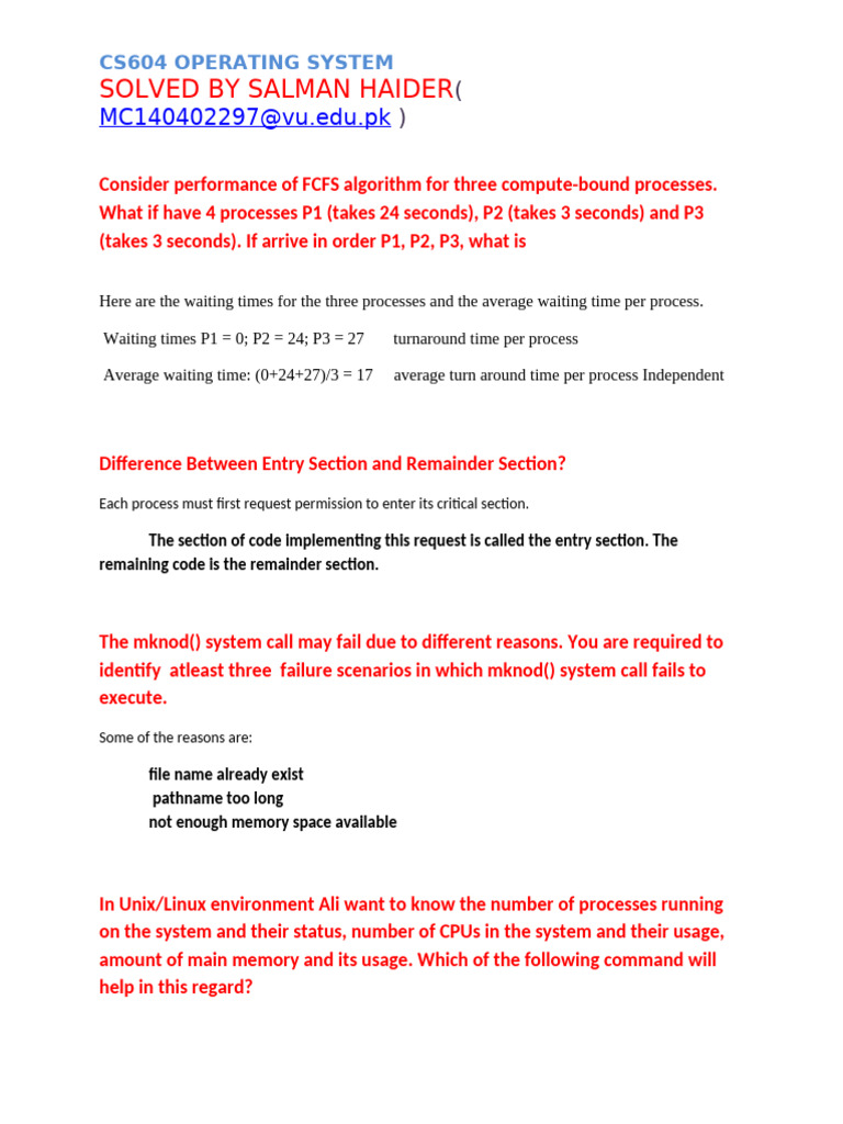 cs604 Previous Semesters Papers Subjective Collect (SalMan HaidEr) | PDF | Scheduling (Computing ...