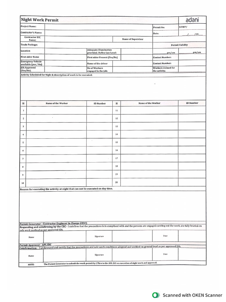 Night Work Permit | PDF