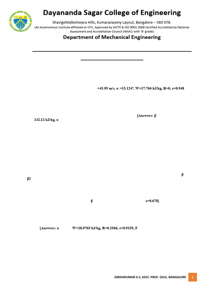 Module 4-Numericals On Energy Transfer | PDF | Turbine | Gases