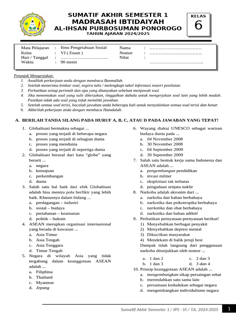 TA'24-'25.PAS.S1.K6 - IPS - Lembar Soal | PDF