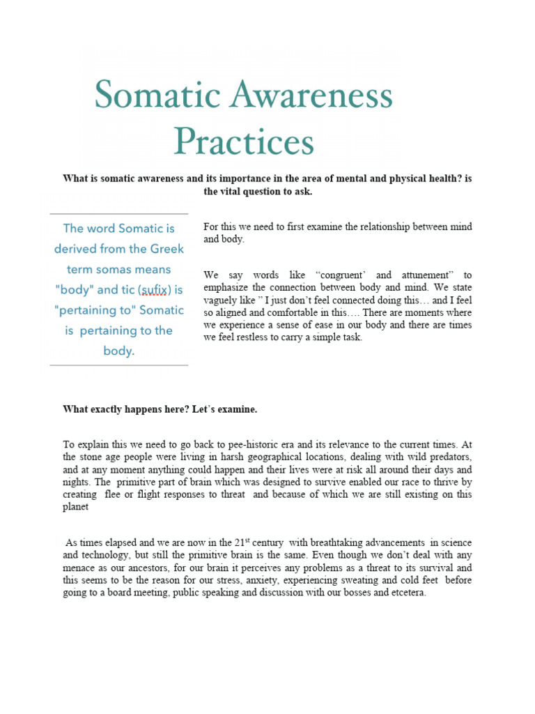 Somatic Awareness Practices | PDF | Psychological Trauma | Causes Of Death