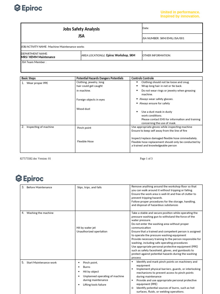 JSA on General Work | PDF | Personal Protective Equipment | Safety