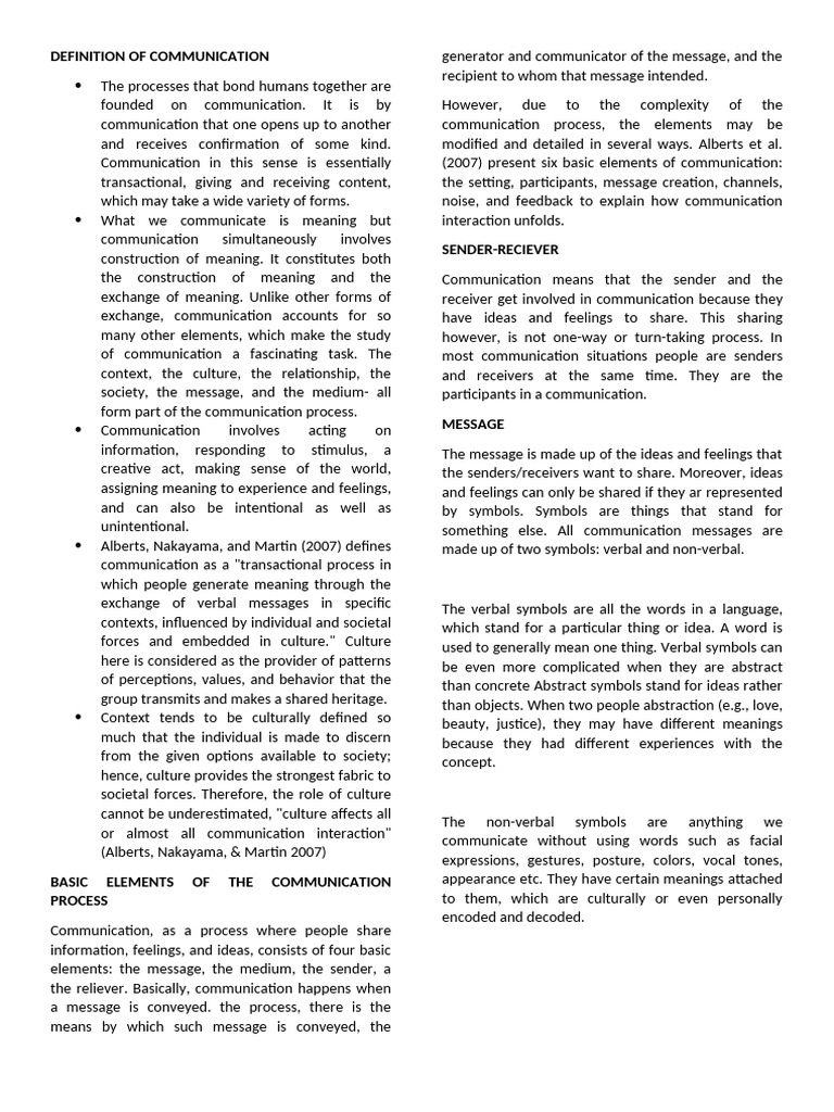 Definition of Communication | PDF | Communication | Nonverbal Communication