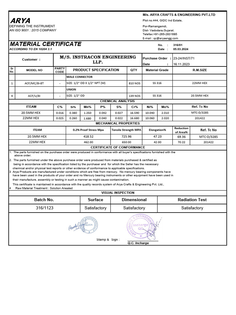 Instracon - TC 316 INV 379 | PDF